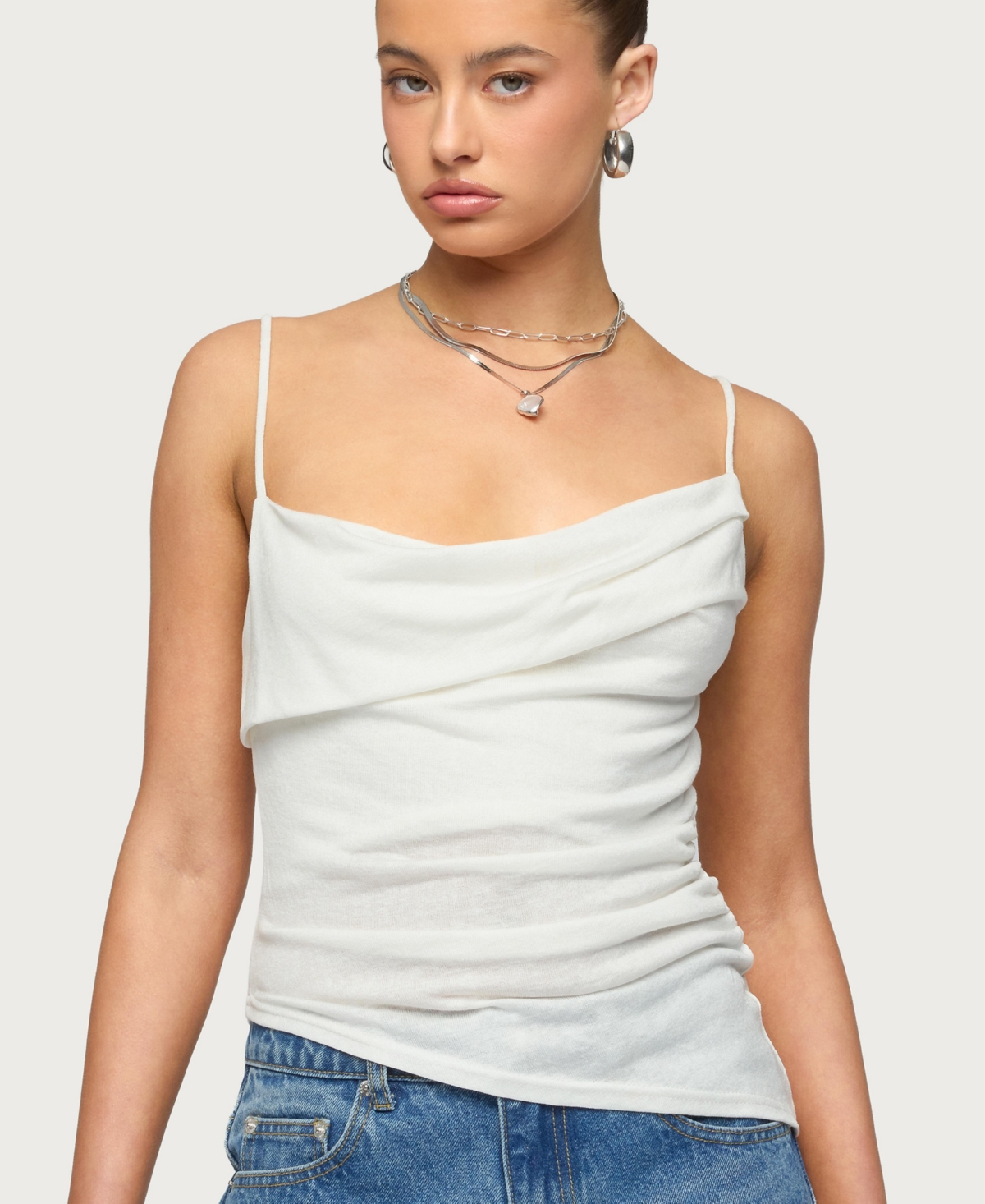 Click here for Edikted Womens Asymmetric Cowl Neck Tank Top - Whi... prices