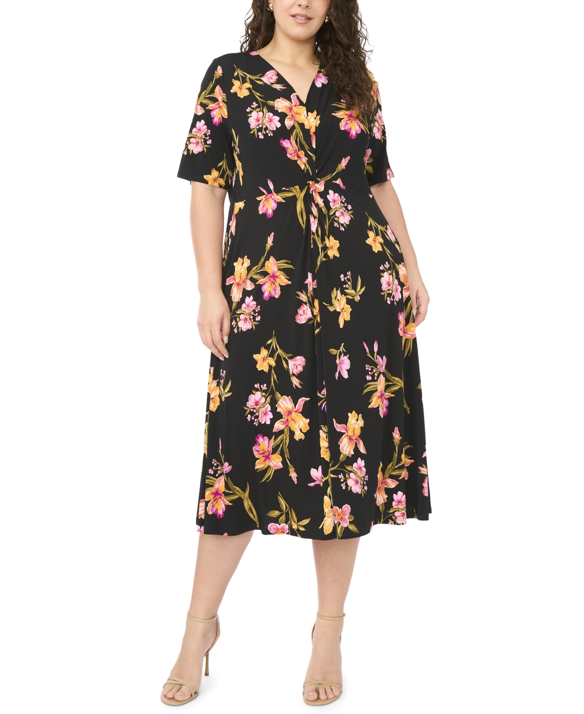 Click here for Msk Plus Size V-Neck Printed Midi Dress - Rich Bla... prices