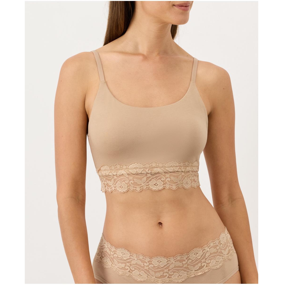 Click here for Pact Womens Lace Modern Scoop Bralette - Sesame prices