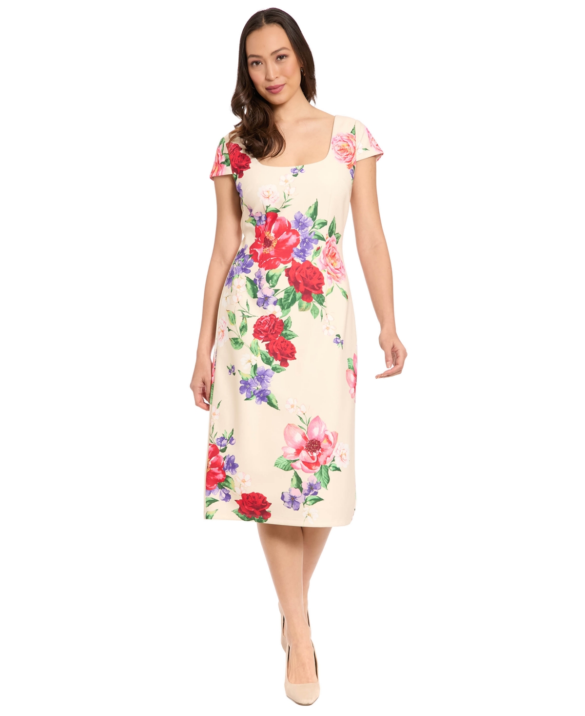 Click here for London Times Petite Printed Tank Midi Dress - Crea... prices