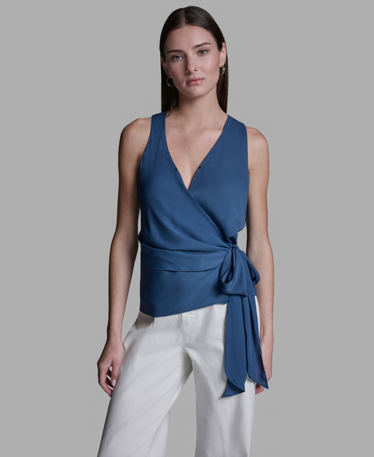 Click here for Bcbg Womens V-Neck Sleeveless Wrap Detail Top - In... prices