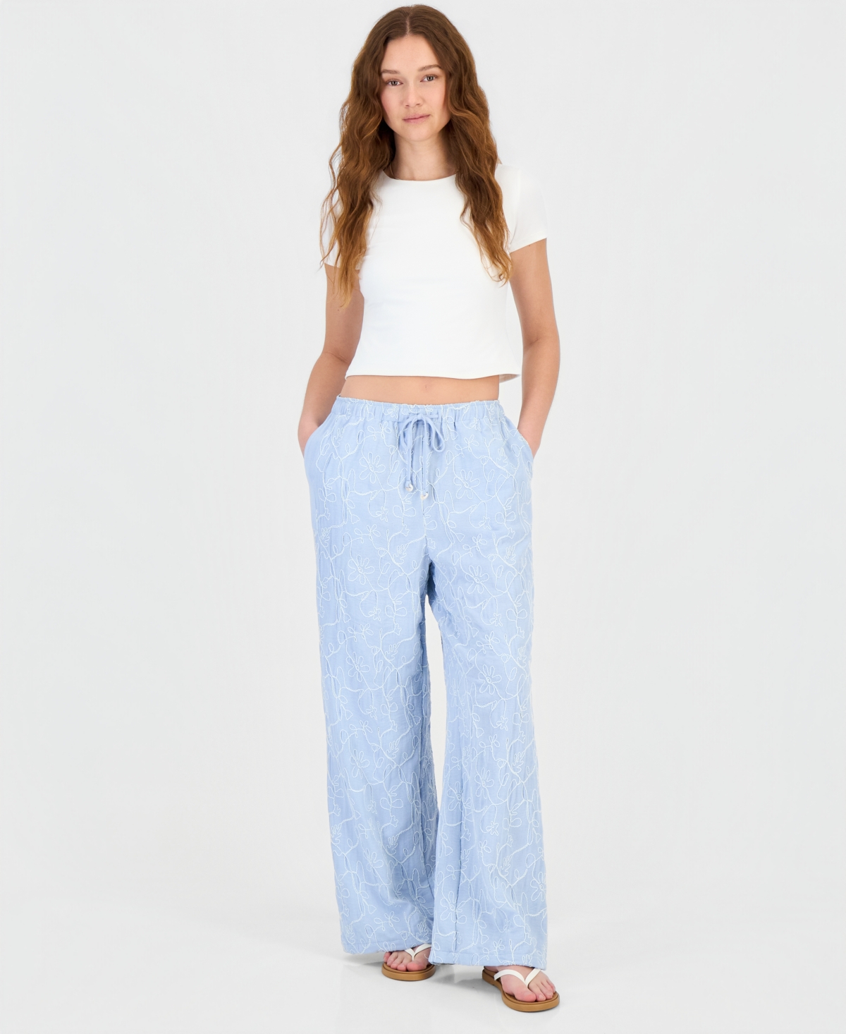 Click here for Sincerely Jules Juniors Floral Embroidered Wide-Le... prices
