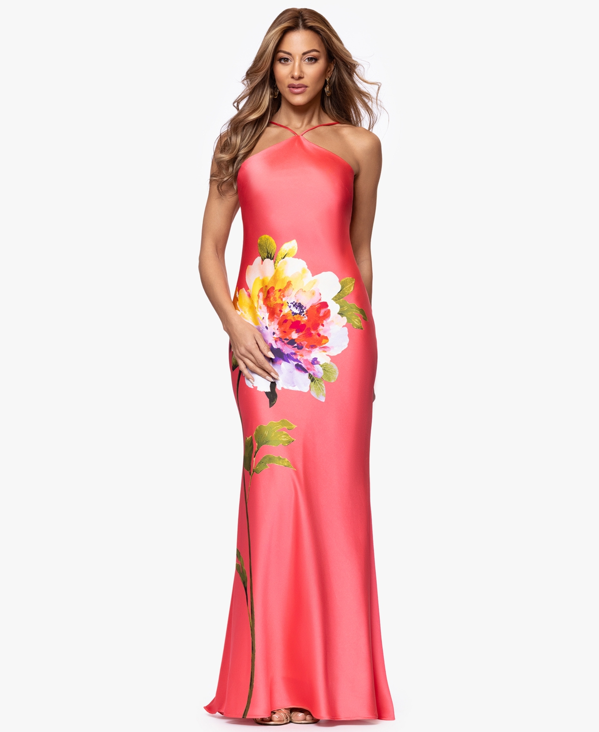 Click here for Xscape Petite Floral Placement Print Ball Gown - C... prices