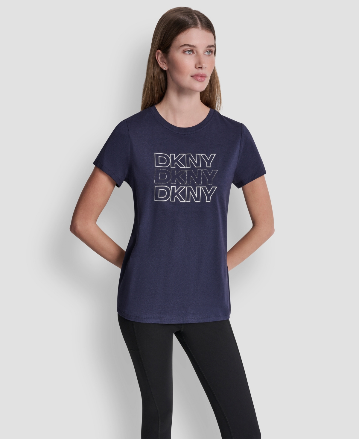 Click here for Dkny Sport Womens Triple Rhinestone Foil Logo T-Sh... prices