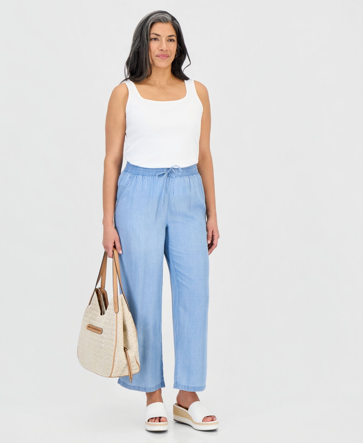 Click here for Style & Co Petite Cotton Gauze Wide-Leg Pull-On Pa... prices