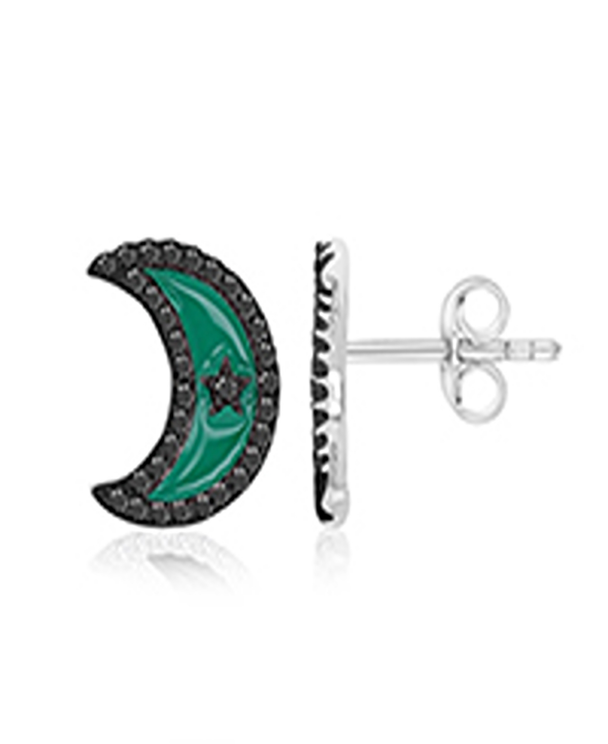 Click here for Macys Black Spinel Half Moon Stud Earrings in Rhod... prices