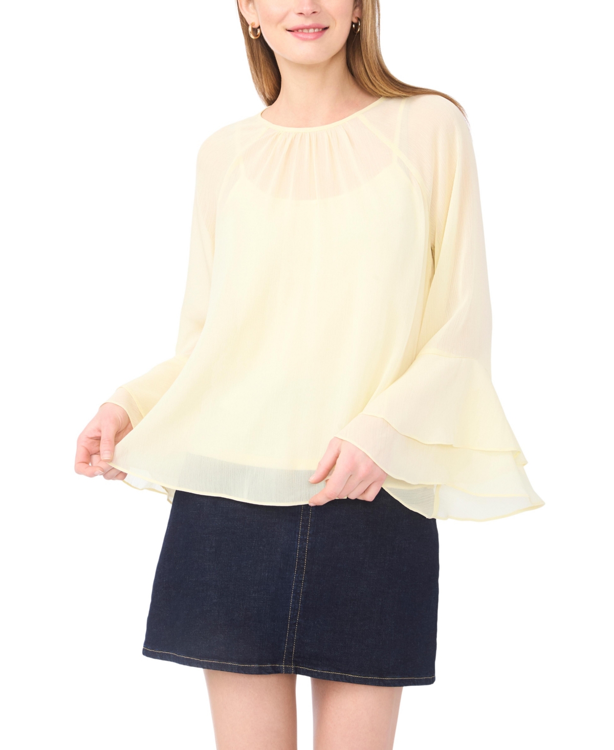 Click here for Vince Camuto Womens Crewneck Blouse - Lemon Cream prices