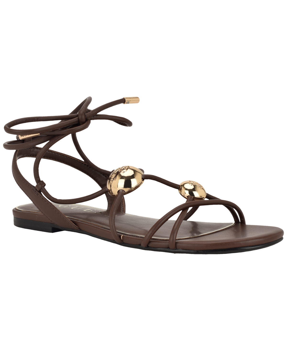 Click here for Guess Womens Tabell Strappy Gold Dome Tie-Up Flat... prices