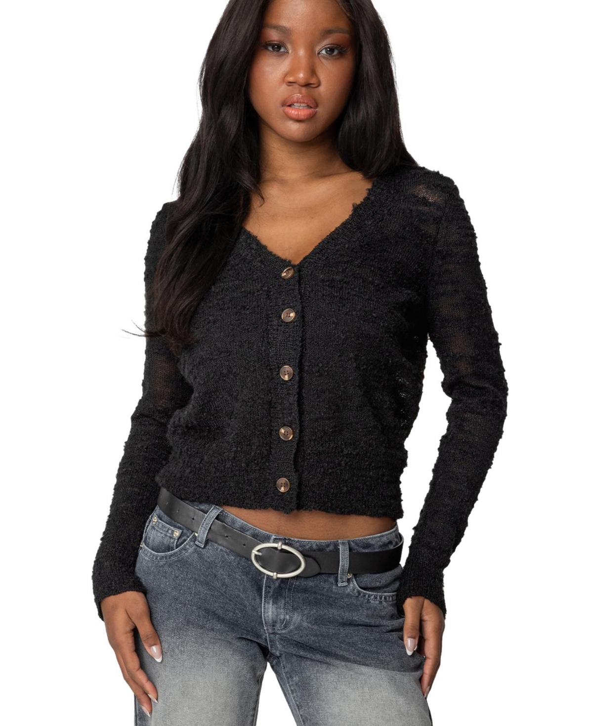 Click here for Edikted Womens Georgie Textured Knit Cardigan - Bl... prices