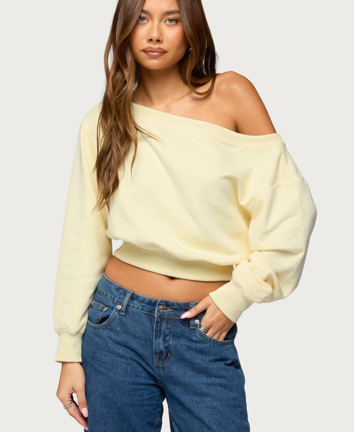 Click here for Edikted Womens Christy Off Shoulder Sweatshirt - Y... prices