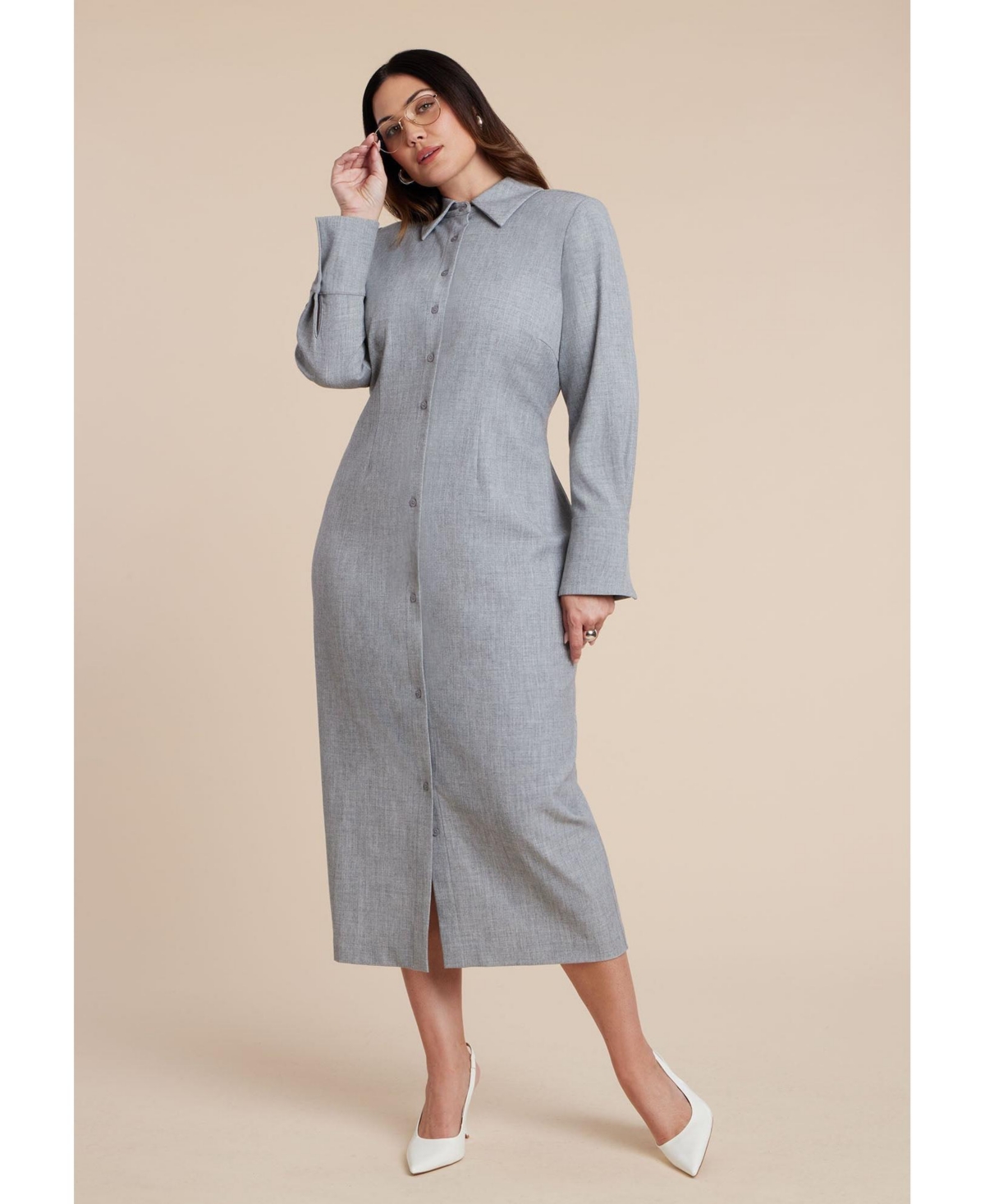 Click here for Eloquii Womens Collared Midi Dress - Heather grey prices