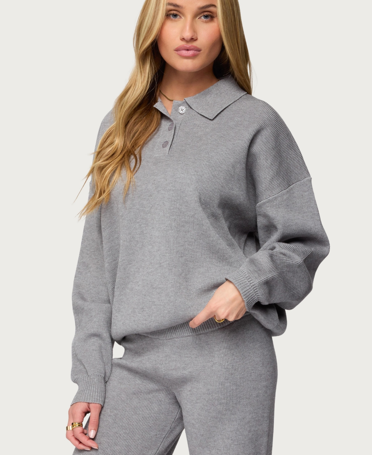 Click here for Edikted Womens Lorie Oversized Knit Polo Sweater -... prices