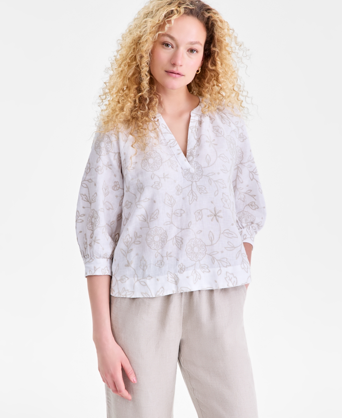 Click here for Charter Club Womens 100 Linen Embroidered Popover... prices