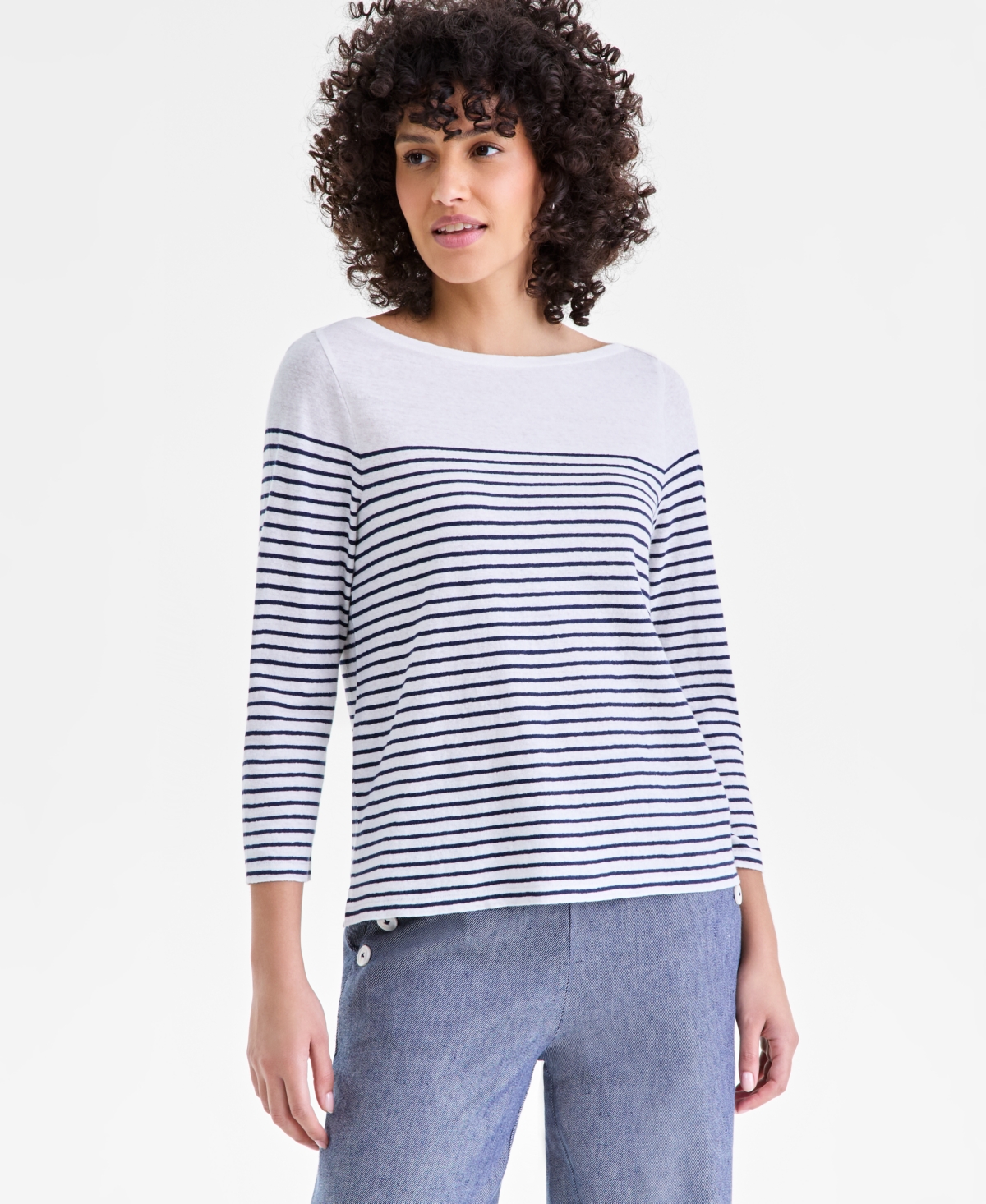 Click here for Charter Club Womens Linen Blend Boat-Neck 3/4-Slee... prices