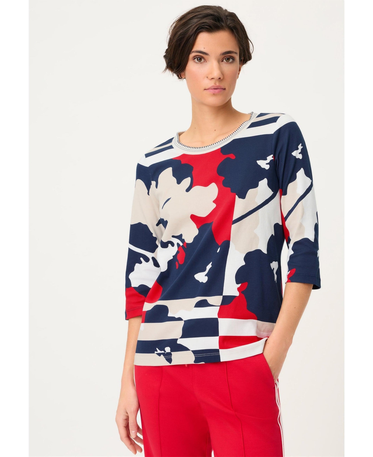 Click here for Olsen Womens Abstract Camo T-Shirt - Ink blue prices