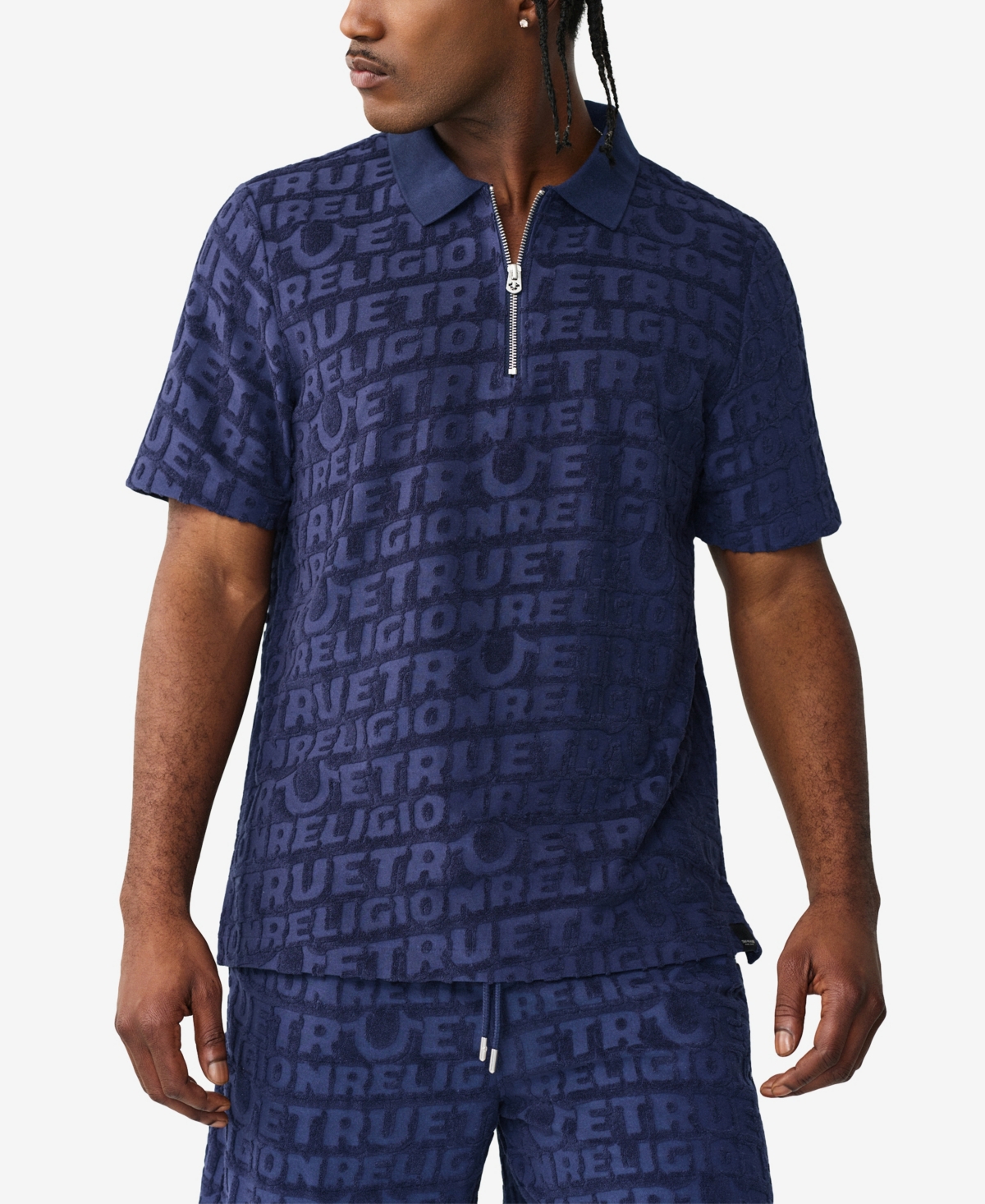 Click here for True Religion Mens Short-Sleeve Logo Terry Knit Zi... prices