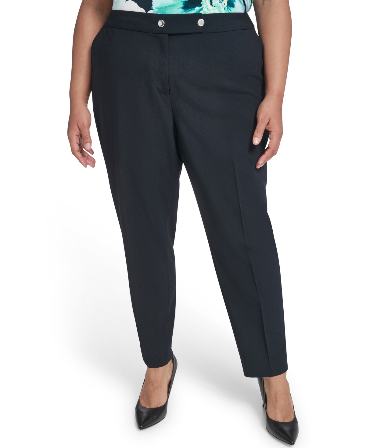 Click here for Calvin Klein Plus Size Mid Rise Slim Leg Pant - Na... prices