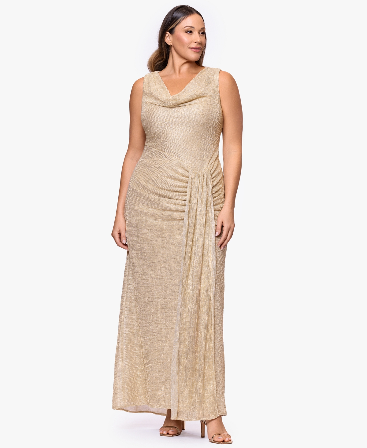 Click here for Betsy & Adam Plus Size Crinkle Detail Maxi Gown -... prices