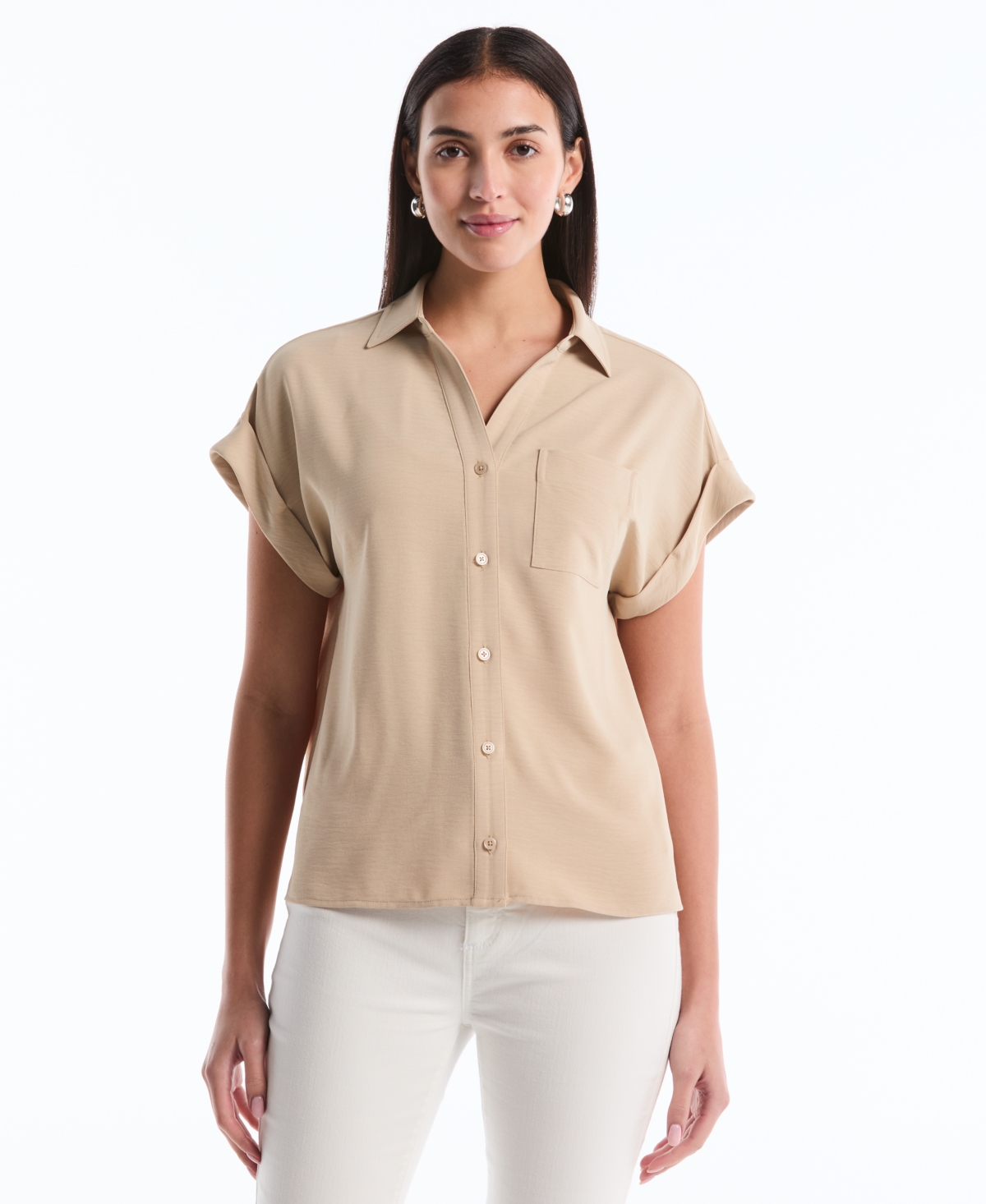 Click here for Rafaella Petite Roll Short-Sleeve Shirt - Humus prices