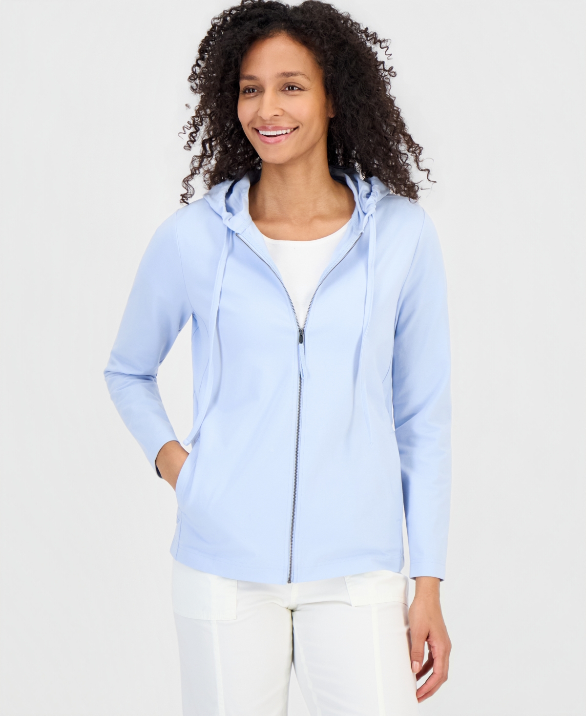 Click here for Style & Co Womens Zip-Front Hooded Sweatshirt  Cre... prices