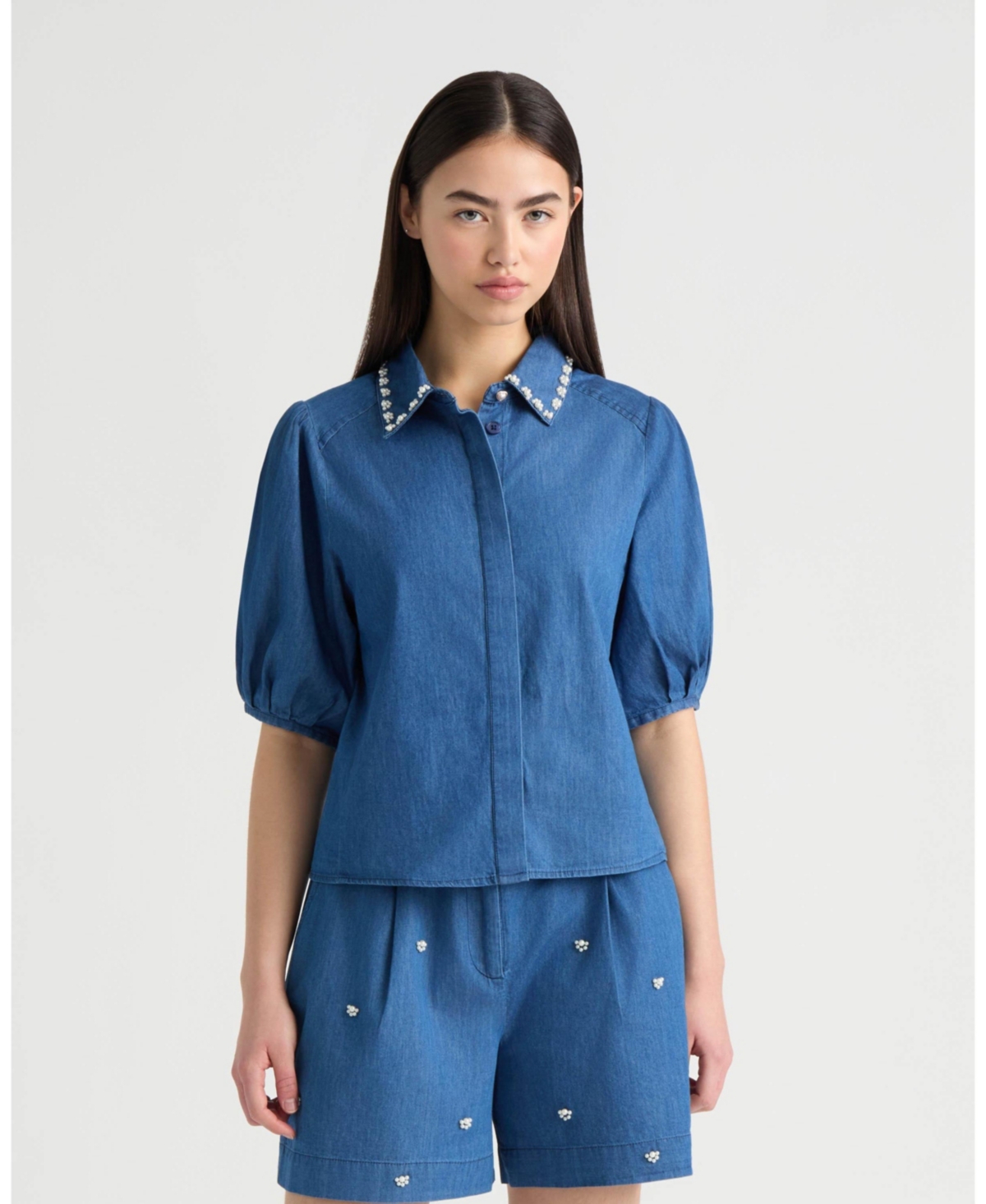 Click here for Nvlt Womens Denim Blouse with Puff Sleeve - Denim... prices