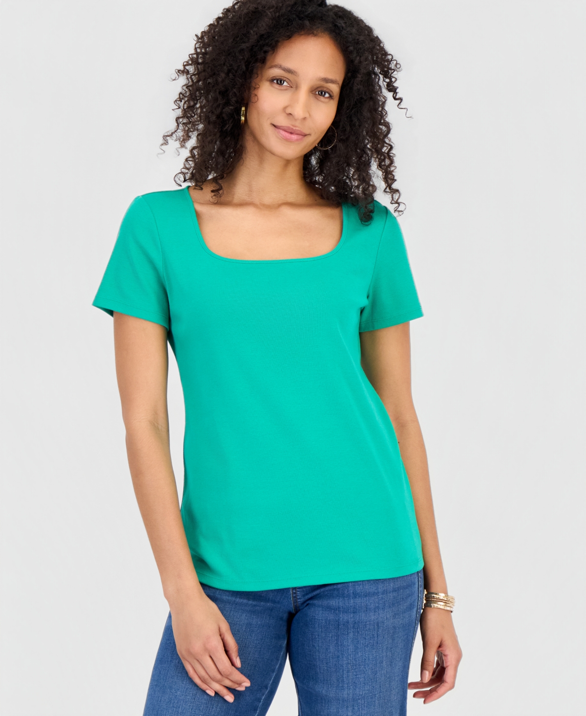 Click here for Style & Co Petite Cotton Square-Neck Short-Sleeve... prices
