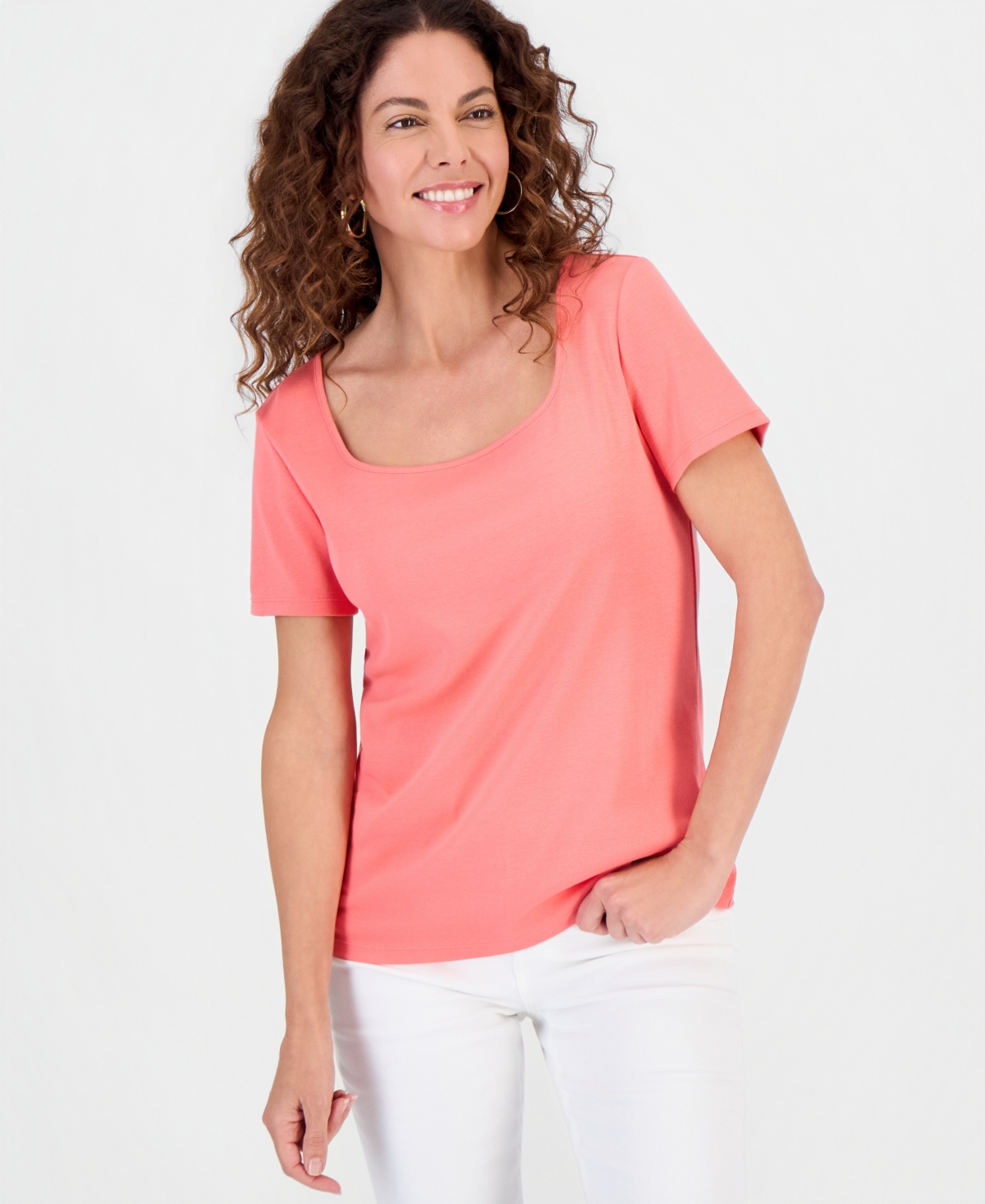 Click here for Style & Co Petite Cotton Square-Neck Short-Sleeve... prices