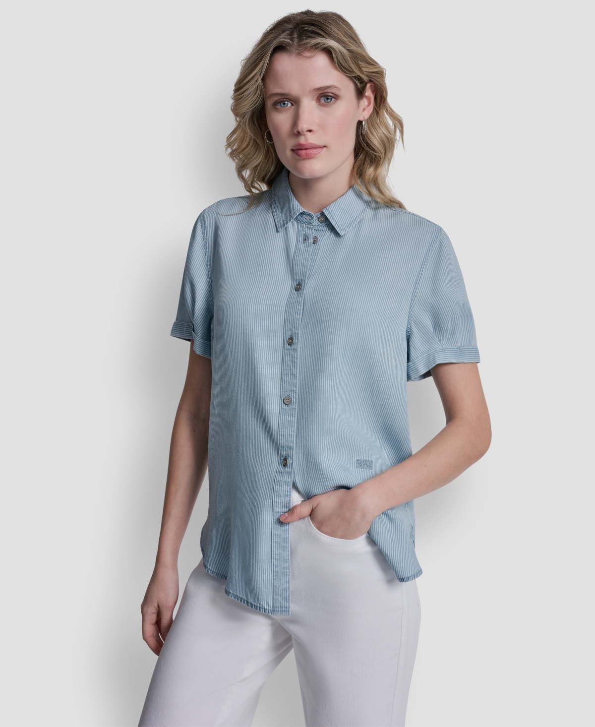 Click here for Dkny Jeans Womens Print Rolled Short-Sleeve Shirt... prices