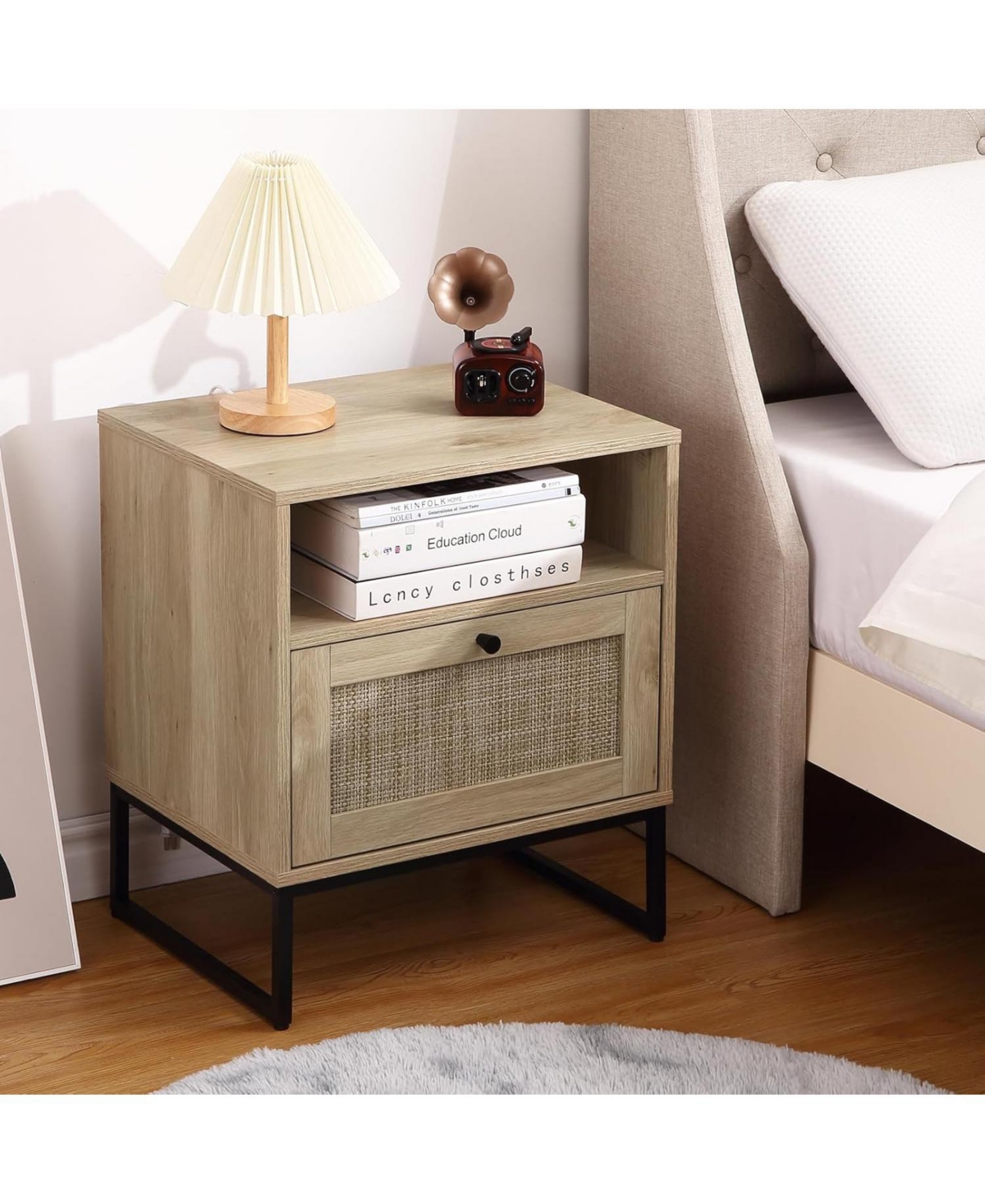Click here for gaomon Rattan Nightstand  Boho Wooden Night Stand... prices