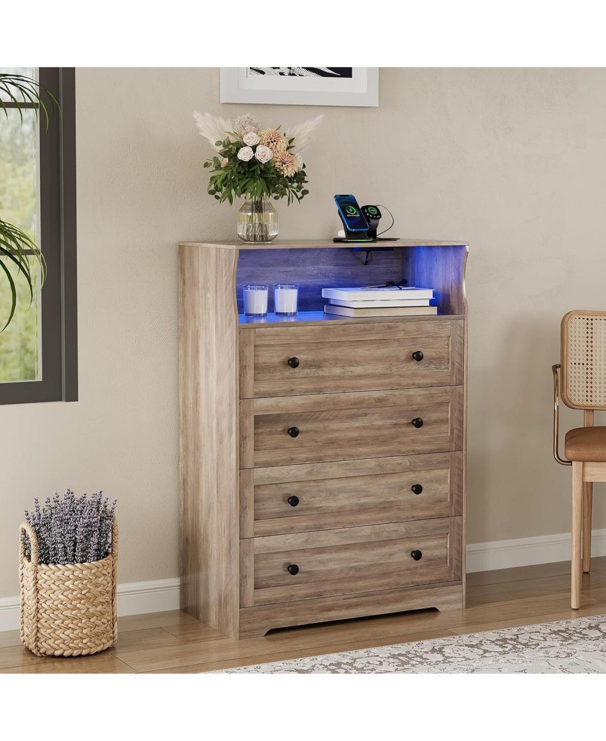 Click here for gaomon 4 Drawer Wood Dressers for Bedroom with Led... prices