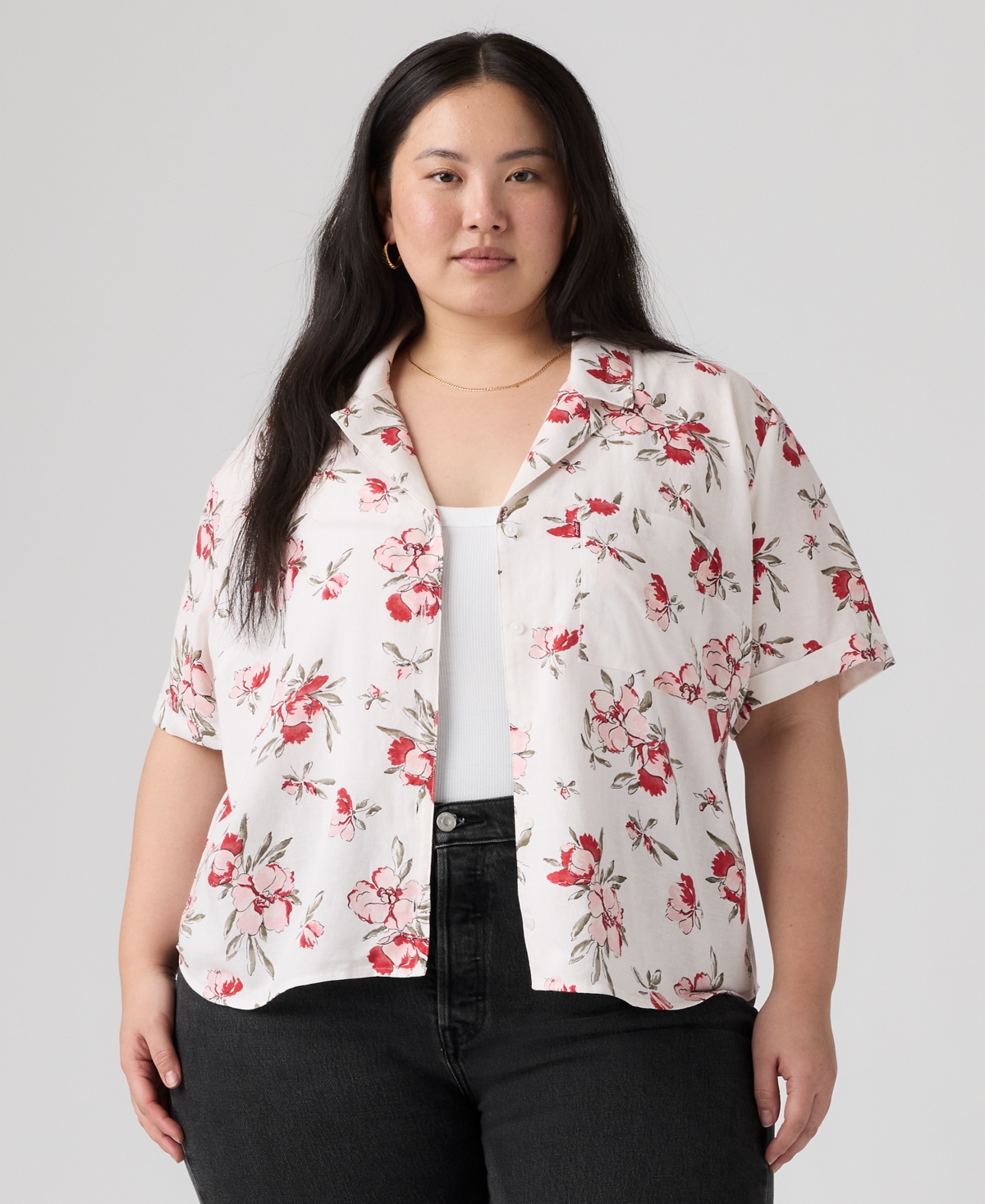 Click here for Levis Plus Size Bennie Point Collar Camp Shirt - B... prices