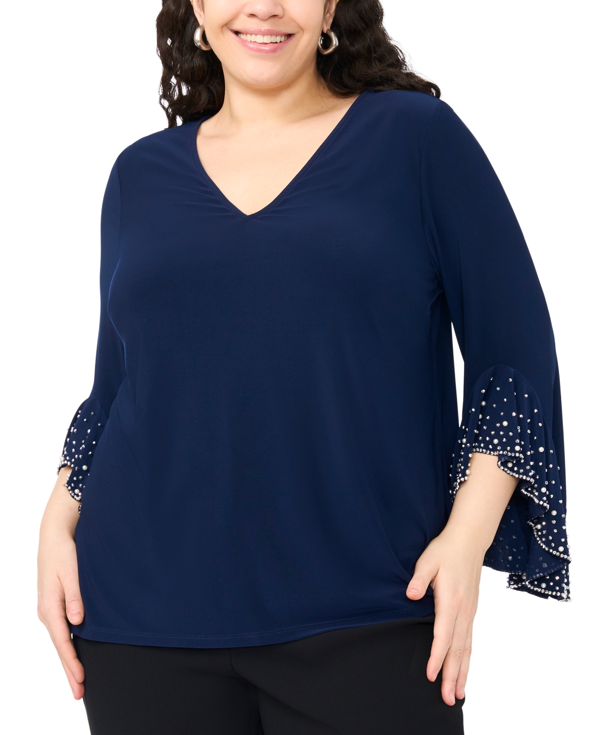 Click here for Msk Plus Size V-Neck Top - Navy prices