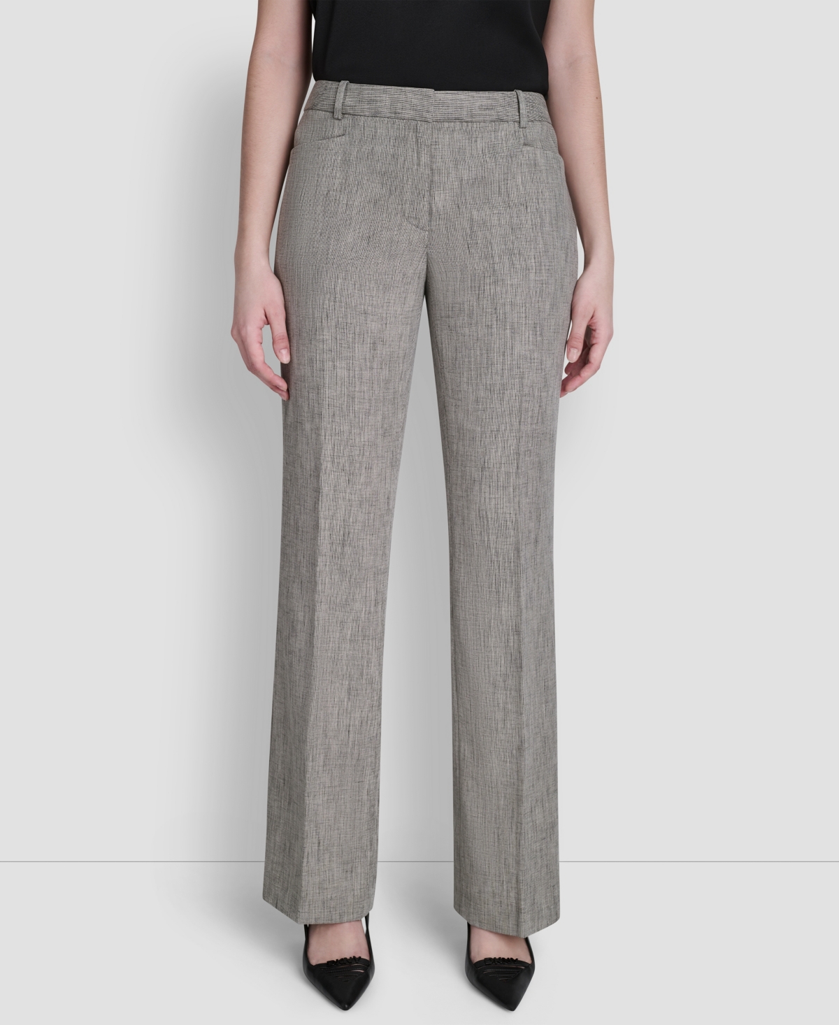 Click here for Dkny Petite Crosshatch Modern Fit Pants - Black/Co... prices