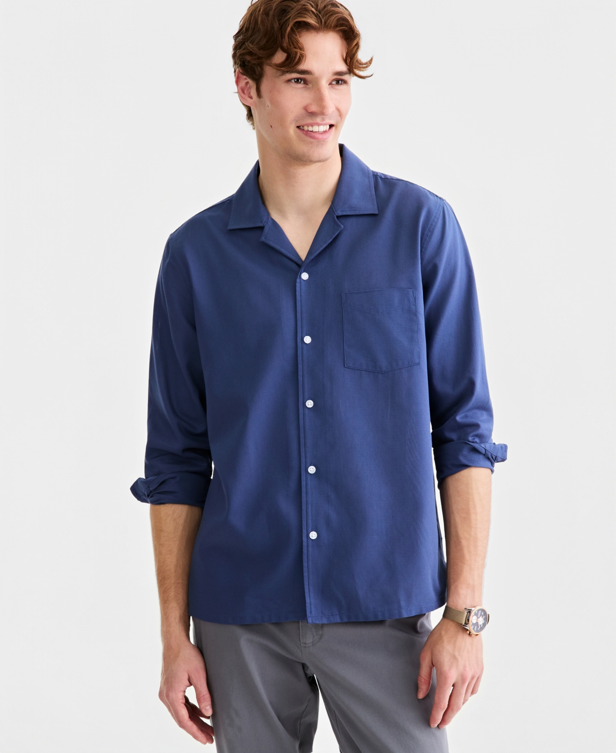 Click here for Club Room Mens Cotton Long-Sleeve Camp-Collar Shir... prices