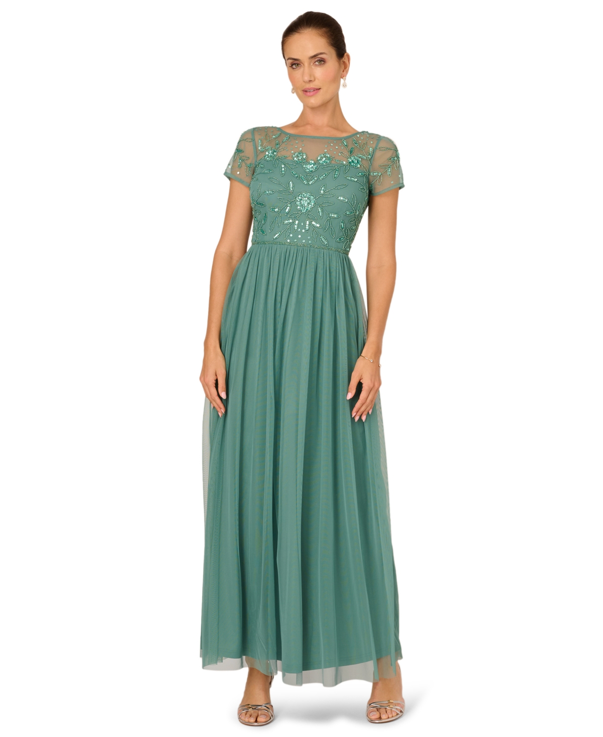 Click here for Adrianna Papell Womens Boat-Neck Beaded Mesh Dress... prices