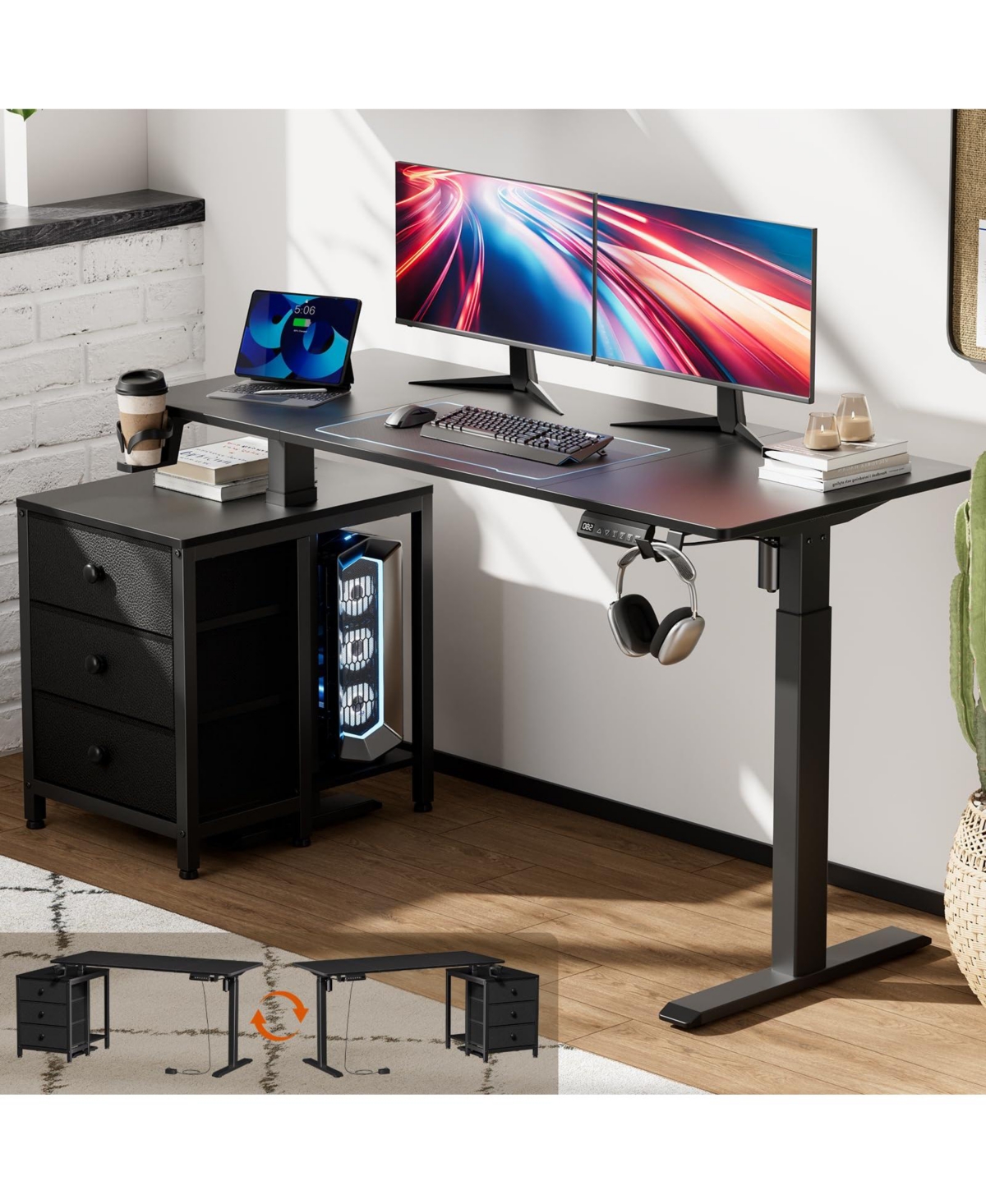 Click here for Homlux 55x24 Sit-Stand Desk Height Adjustable Comp... prices