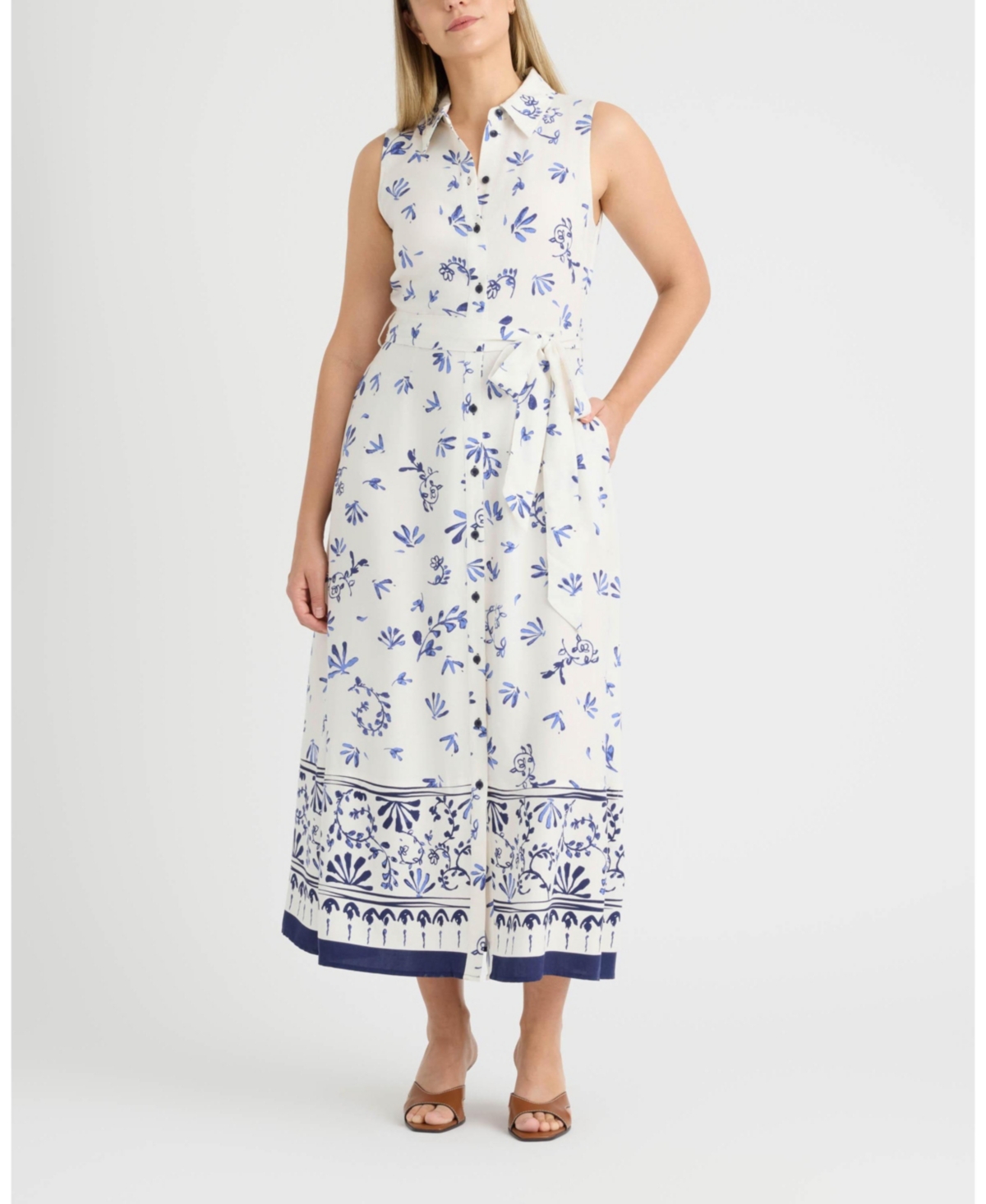 Click here for Ellen Tracy Womens Sleeveless Belted Challis Dress... prices