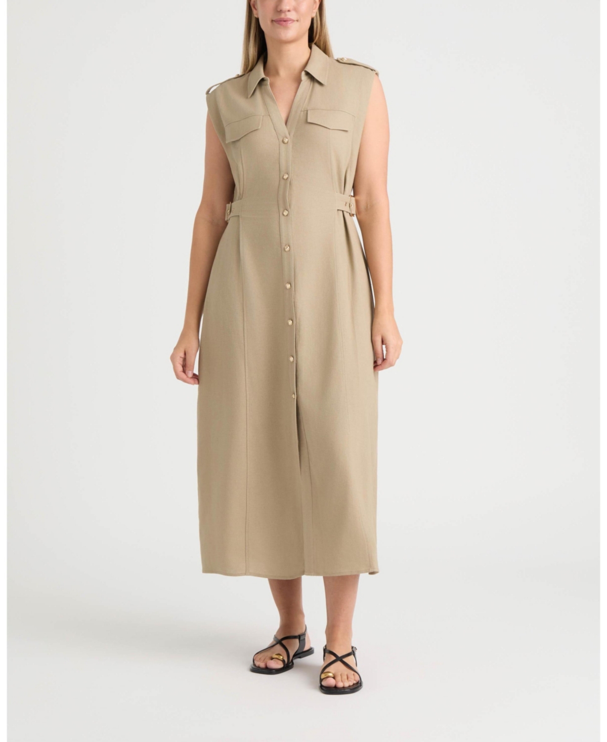 Click here for Ellen Tracy Womens Button Front Dress with Buckle... prices