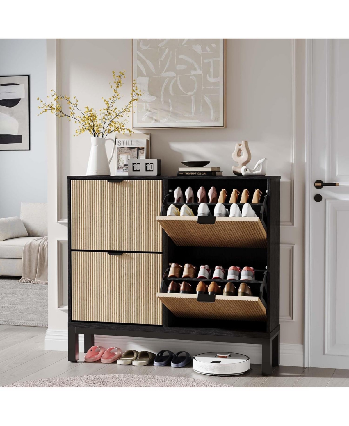 Click here for gaomon Oak Fluted Farmhouse Narrow Shoe Cabinet 4... prices