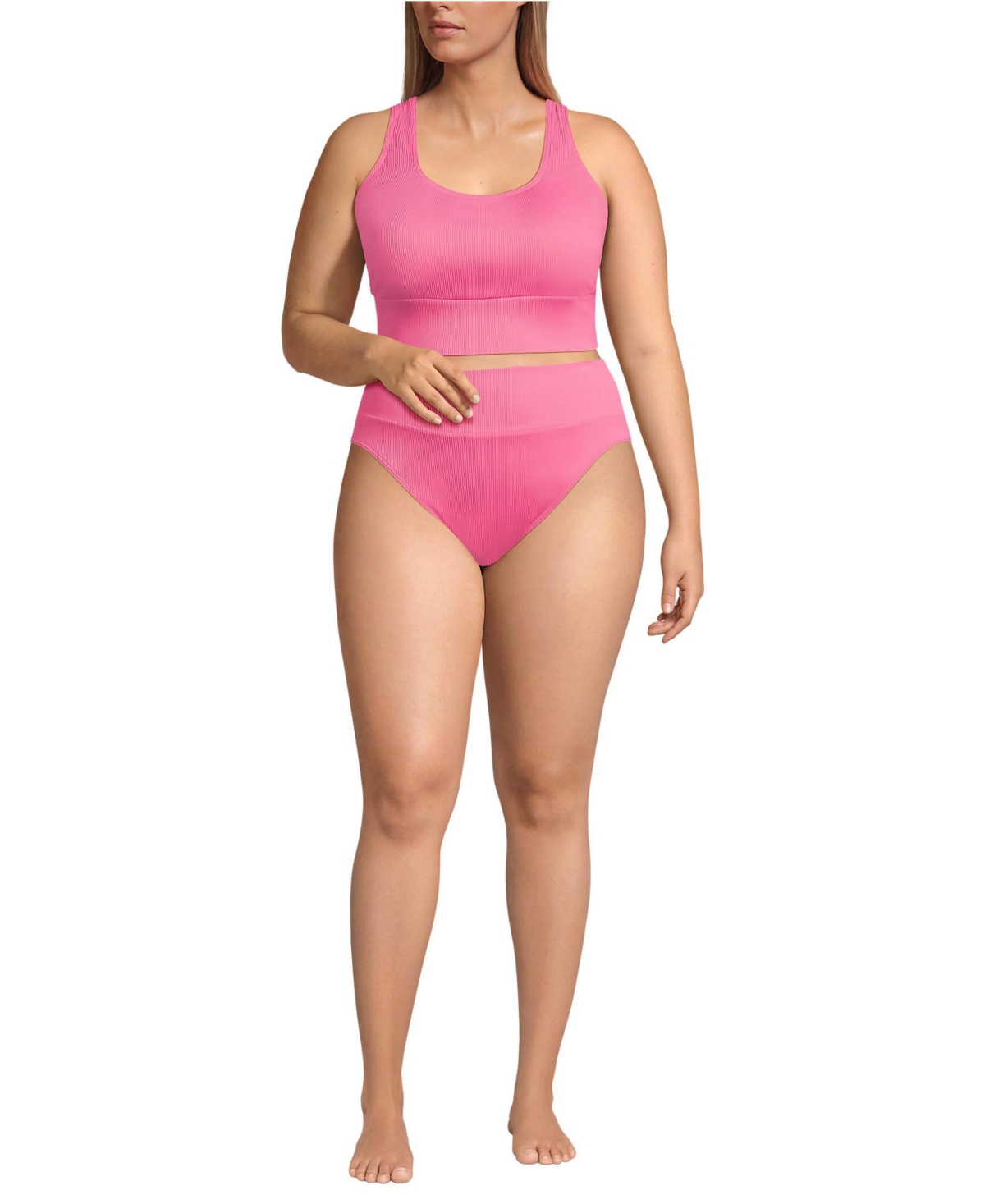 Click here for Lands End Plus Size Tugless Ribbed Midkini and Hig... prices