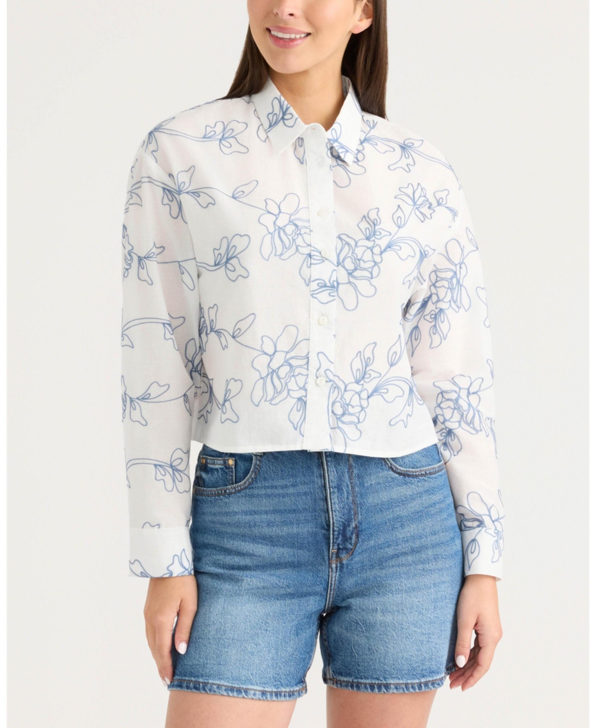 Click here for Ellen Tracy Womens Voile Embroidered Shirt - White prices
