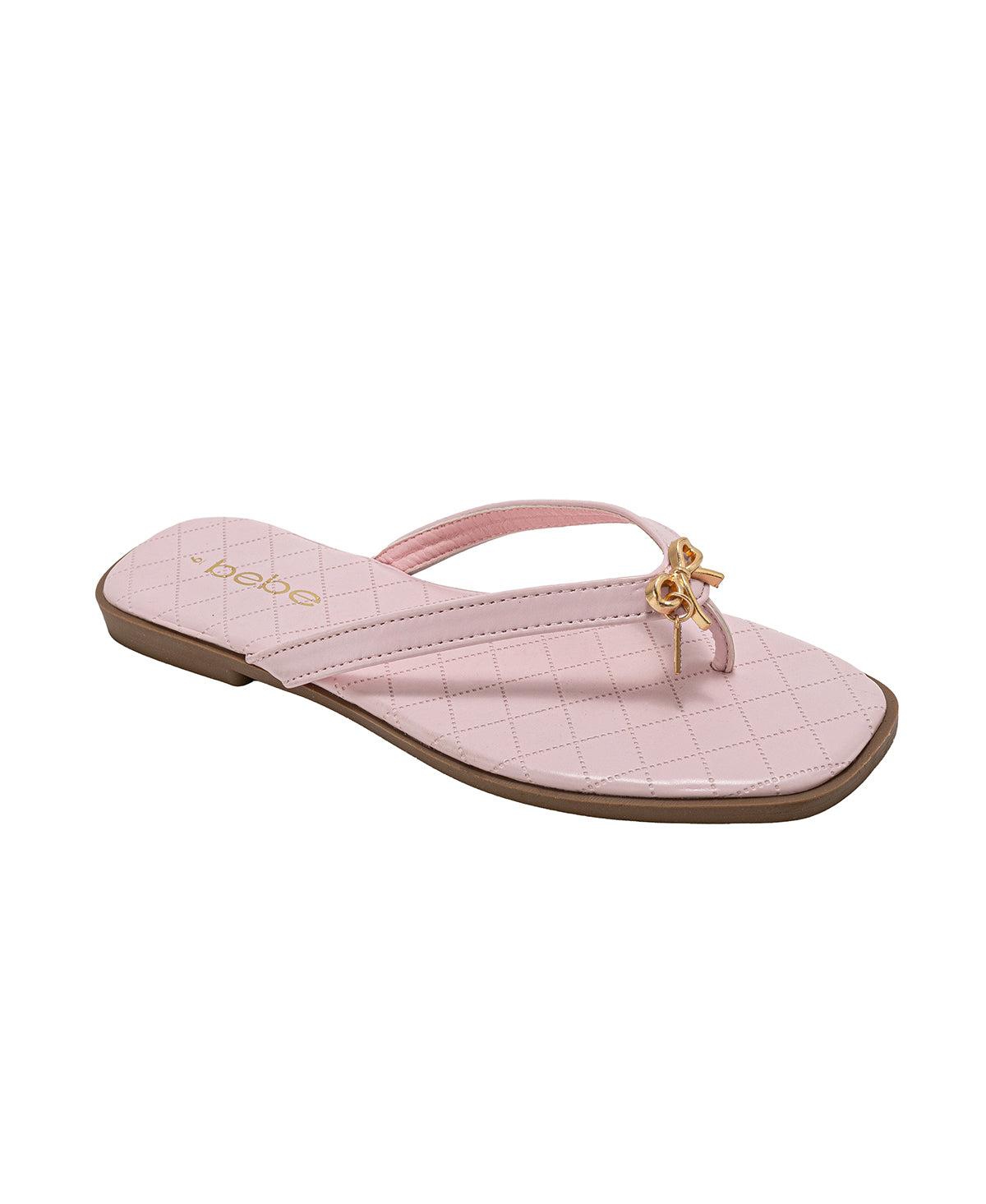 Click here for bebe Womens Bow Charm Flat Sandals - Blush prices