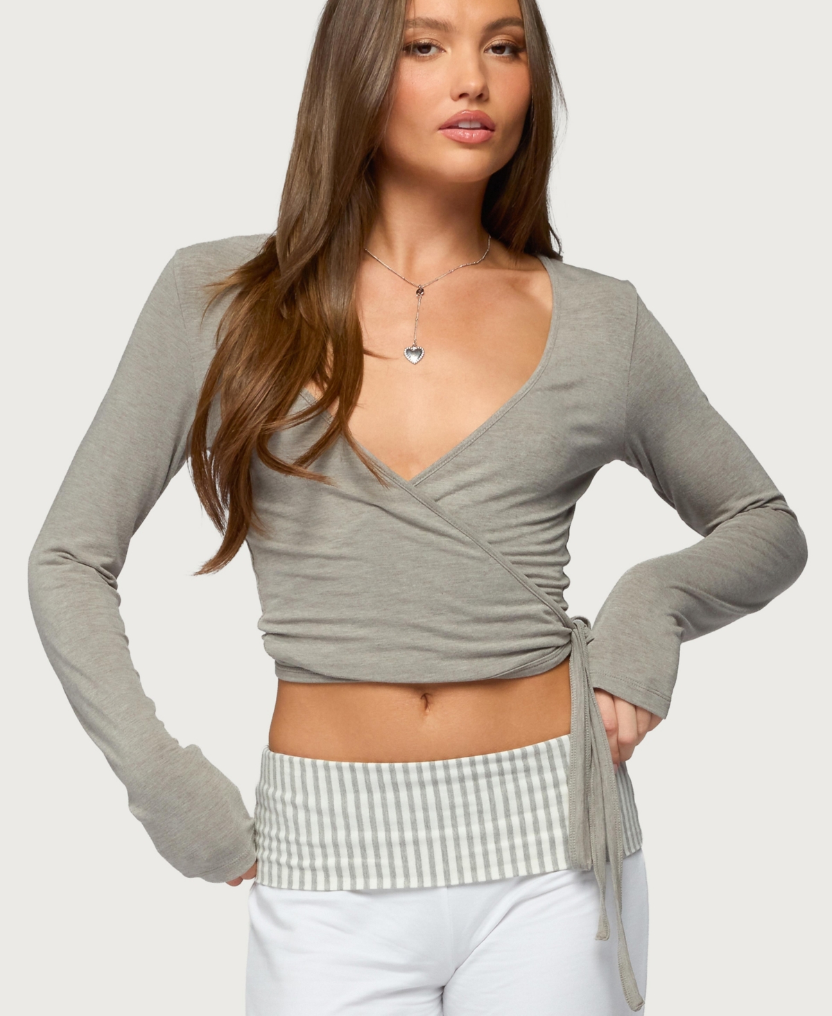 Click here for Edikted Womens Malenna Wrap Top - Gray-melange prices