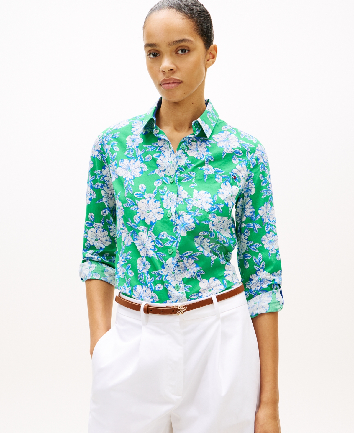 Click here for Tommy Hilfiger Womens Printed Button-Front Roll-Ta... prices