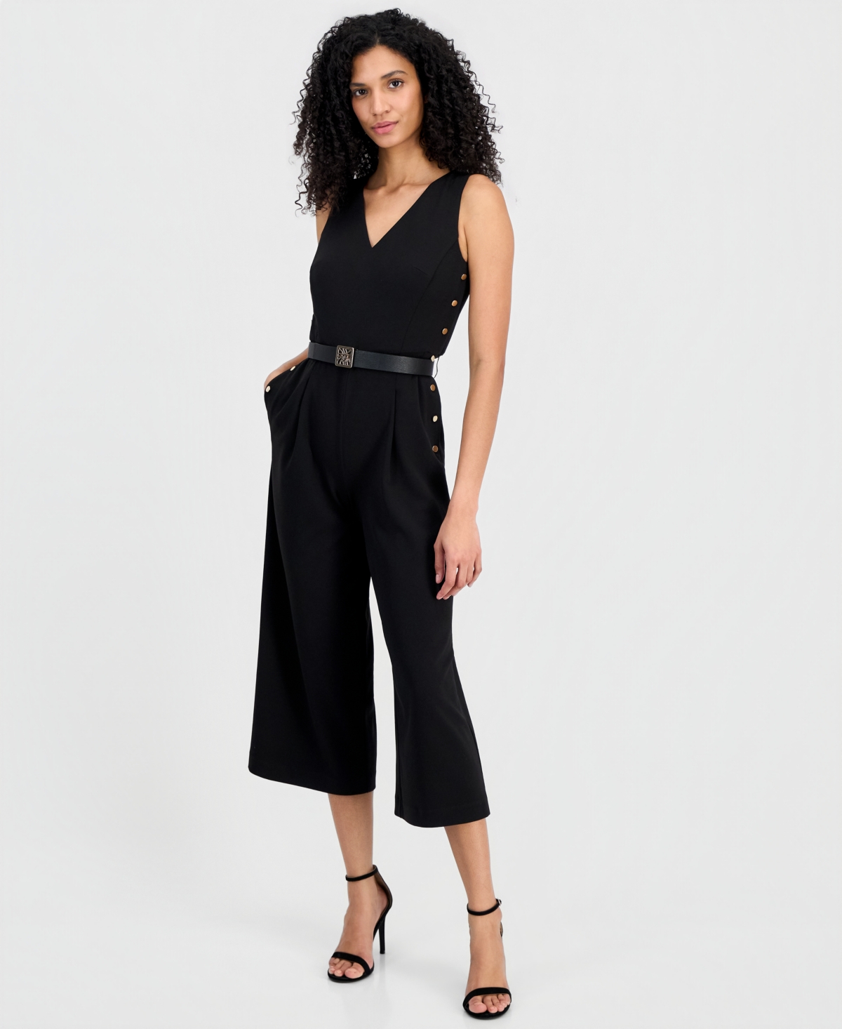 Click here for Anne Klein Womens Side Button V-Neck Jumpsuit - AN... prices