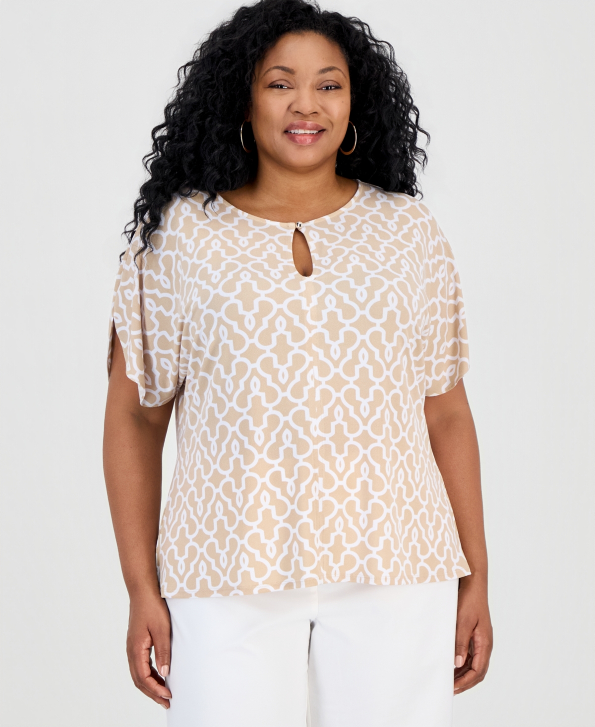 Click here for Jm Collection Plus Size Lattice-Print Keyhole Dolm... prices