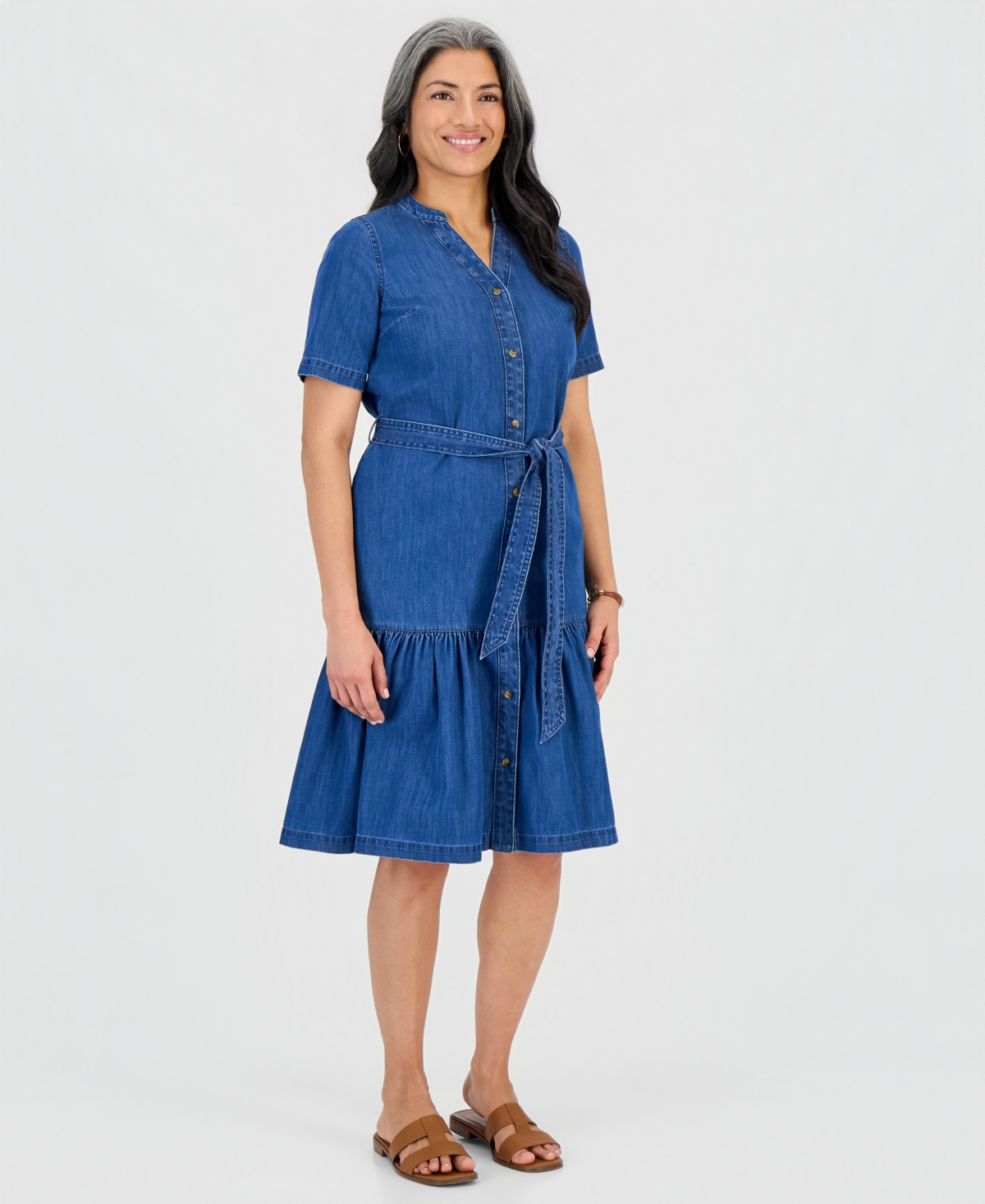 Click here for Style & Co Petite Denim Tiered Midi Dress  Macys E... prices