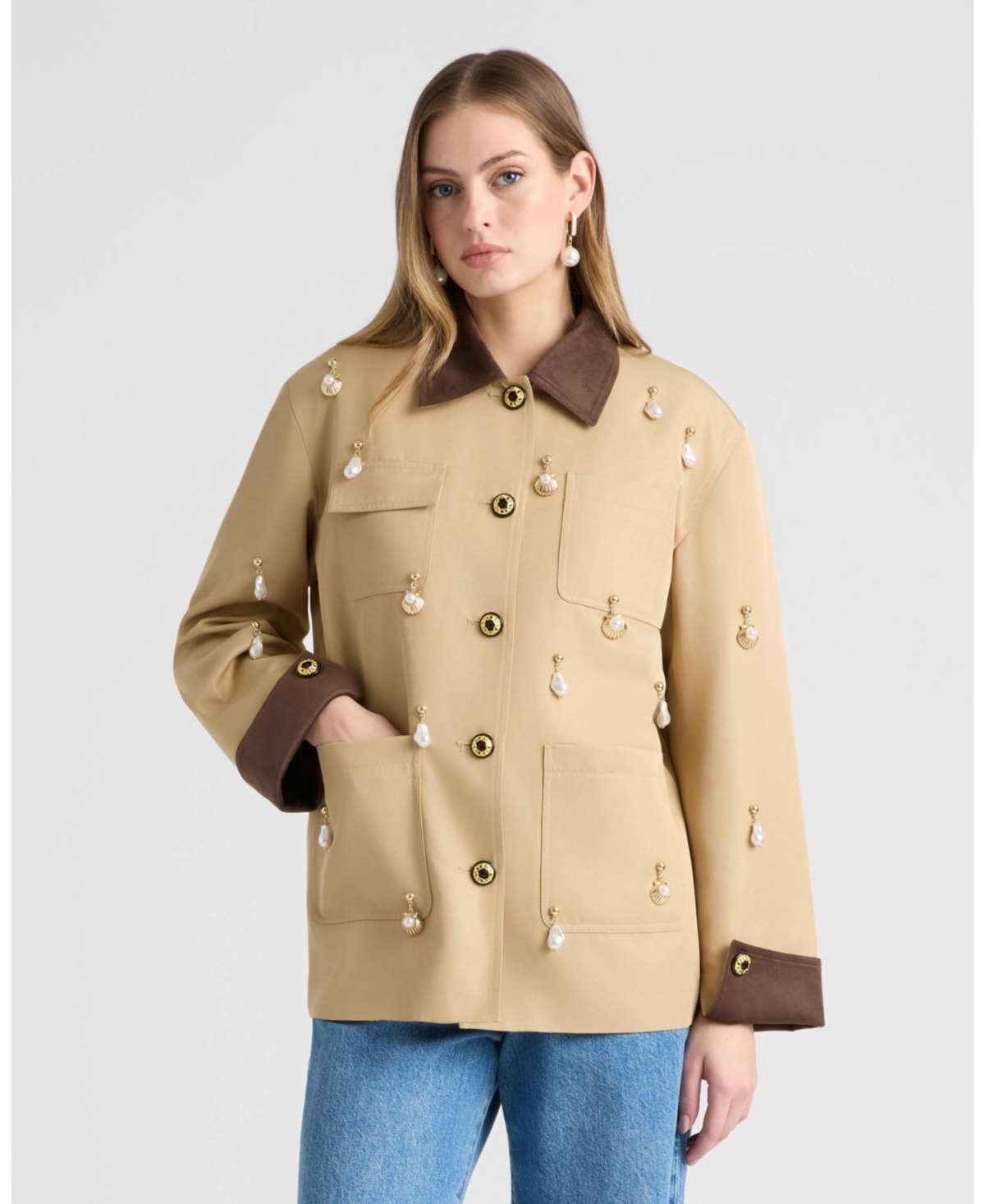 Click here for Nvlt Womens Sueded Trims and Pearl Charms Jacket -... prices