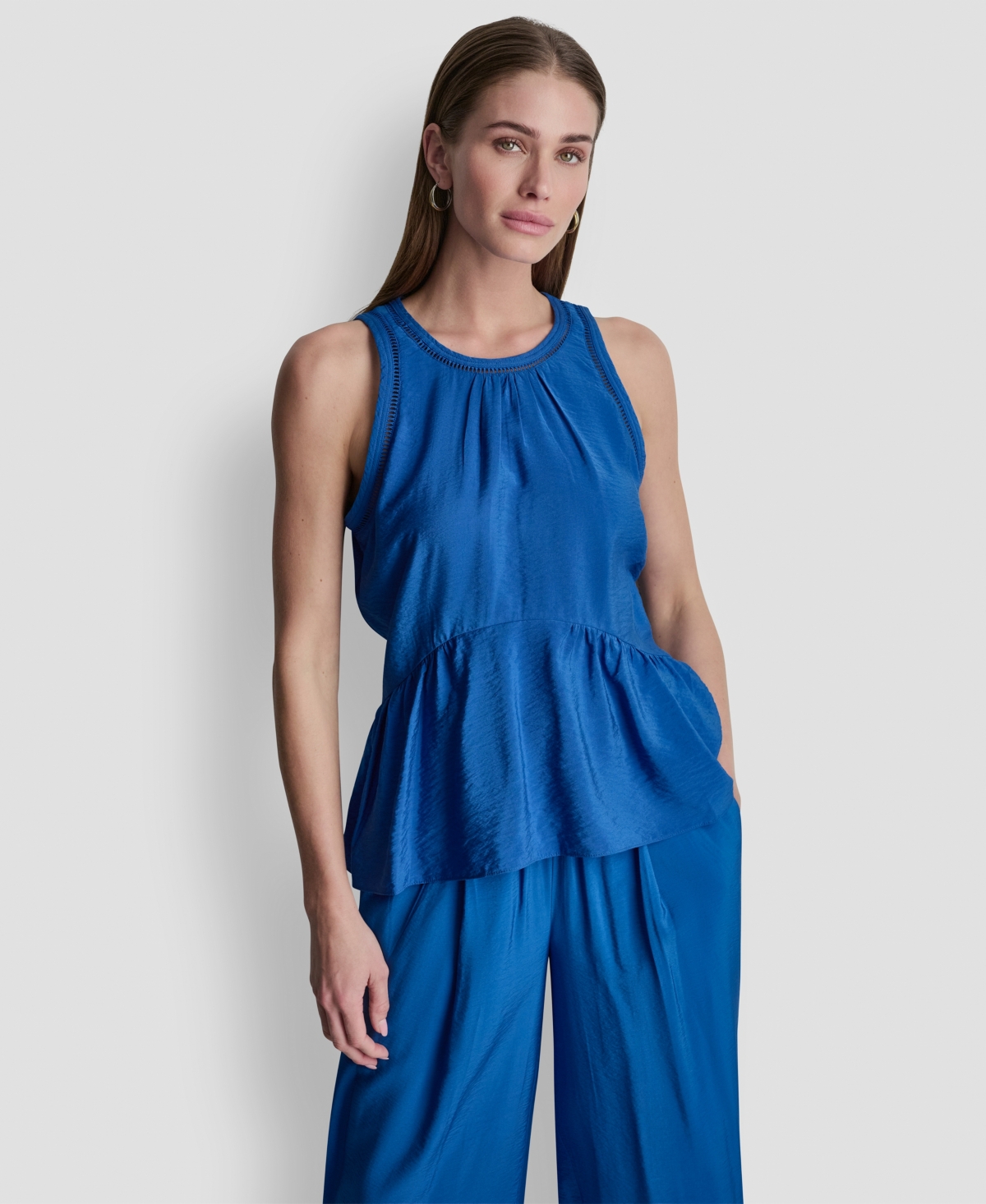 Click here for Dkny Womens Scoop Neck Sleeveless Blouse - Cobalt prices