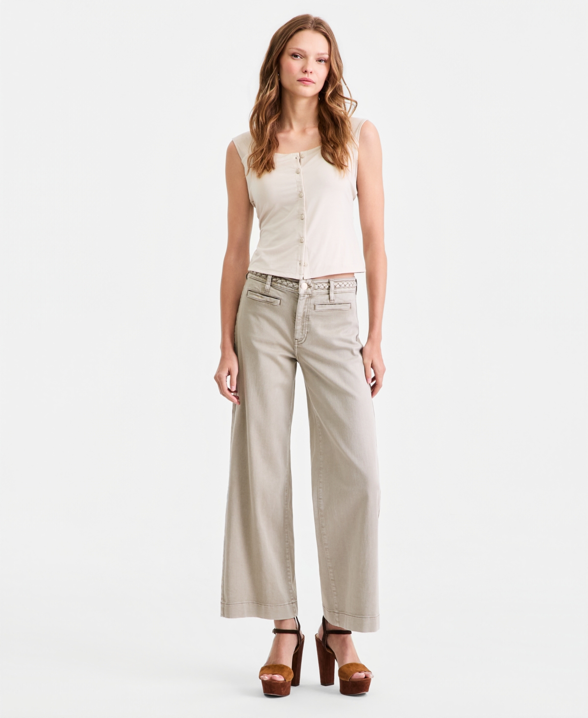 Click here for Guess Womens Zoya Braided Crop-Leg Pants - SAGE LE... prices